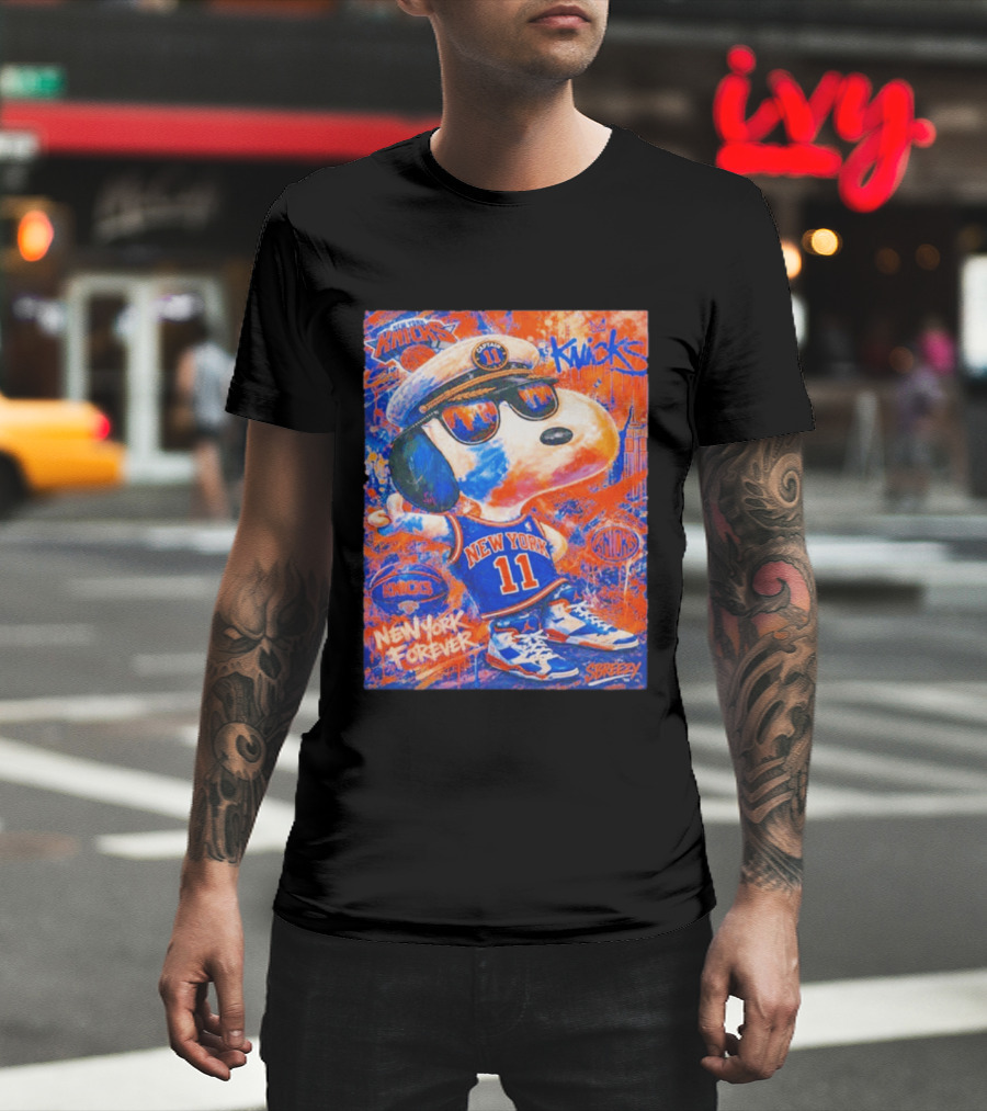 New York Knicks Snoopy Captain 11 New York Forever Streetwear Collection T-Shirt