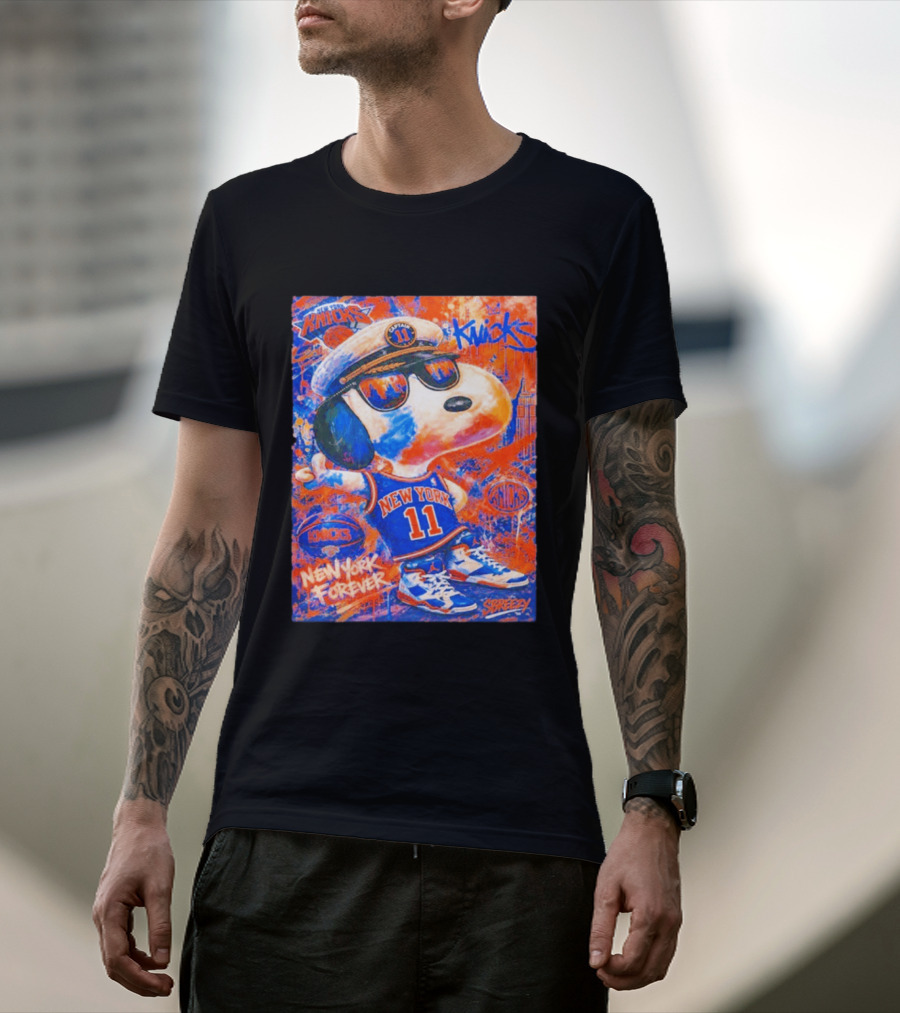 New York Knicks Snoopy Captain 11 New York Forever Streetwear Collection T-Shirt