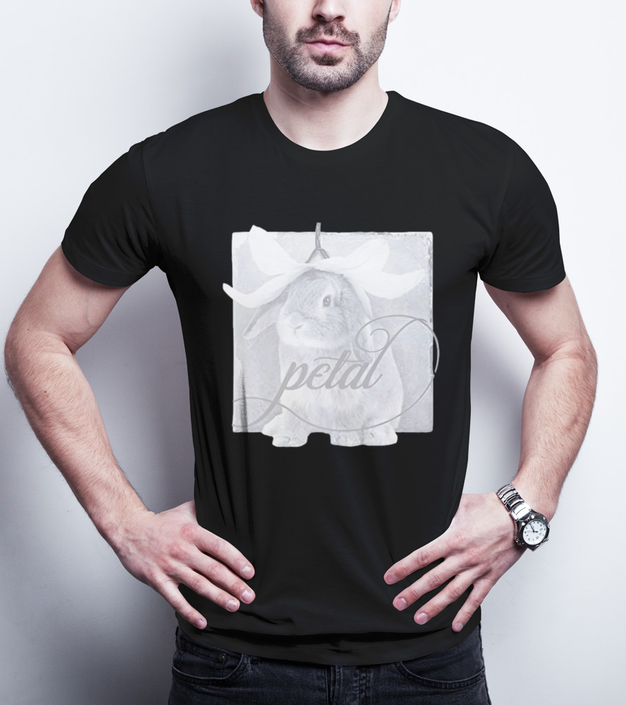 Petal Rabbit With Flower Headpiece On Square Tile Black And White T-Shirt