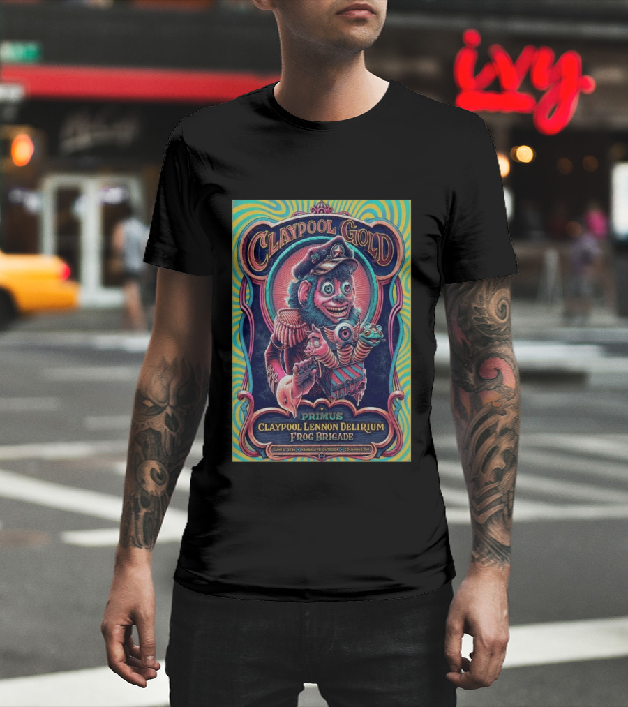 Primus Claypool Lennon Delirium Frog Brigade Columbus OH June 6 2026 Claypool Gold T-Shirt
