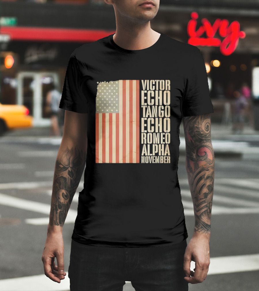 American Flag Victor Echo Tango Echo Romeo Alpha November Phonetic Alphabet T-Shirt