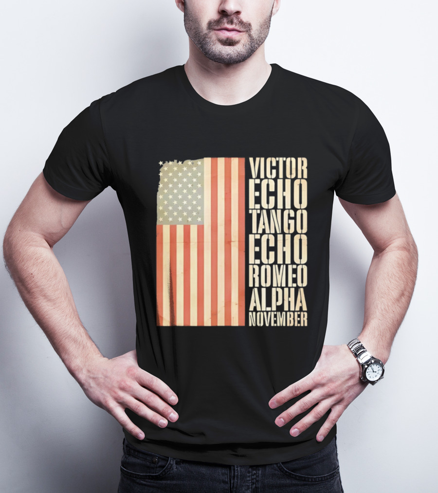 American Flag Victor Echo Tango Echo Romeo Alpha November Phonetic Alphabet T-Shirt