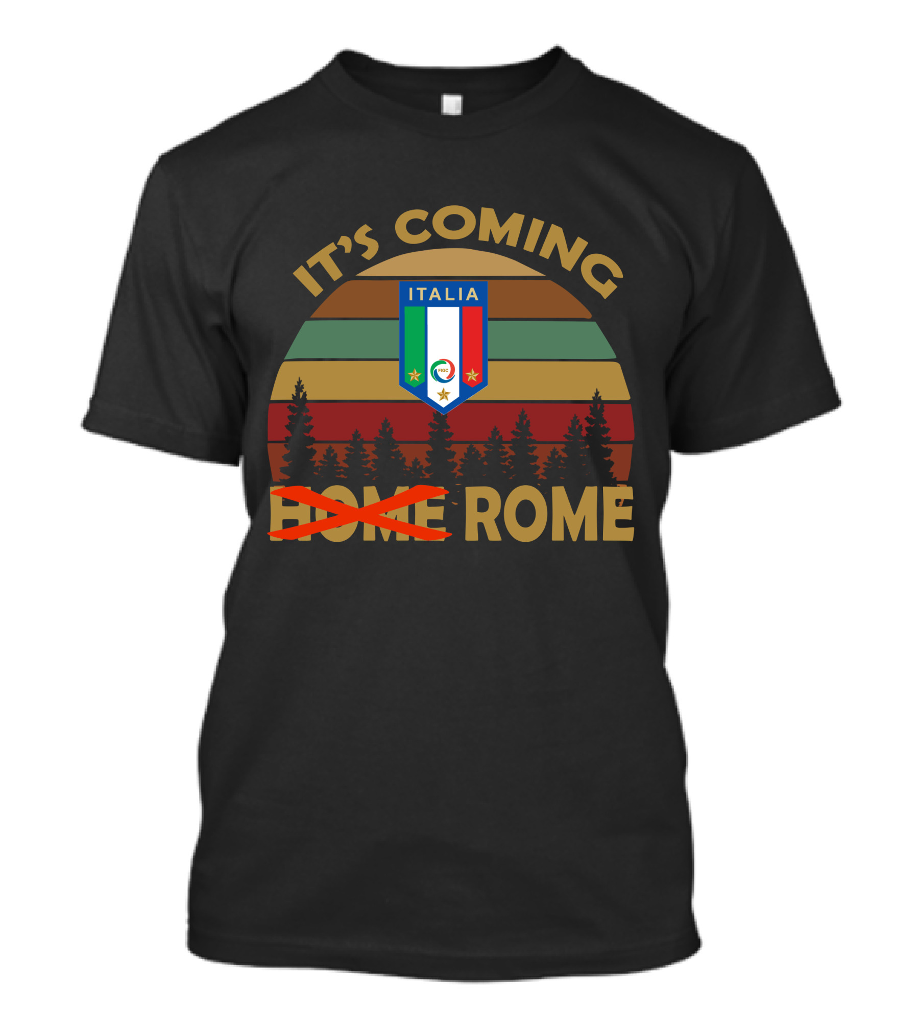 IT'S COMING ROME ITALIA Vintage Forest Sunset Badge T-Shirt