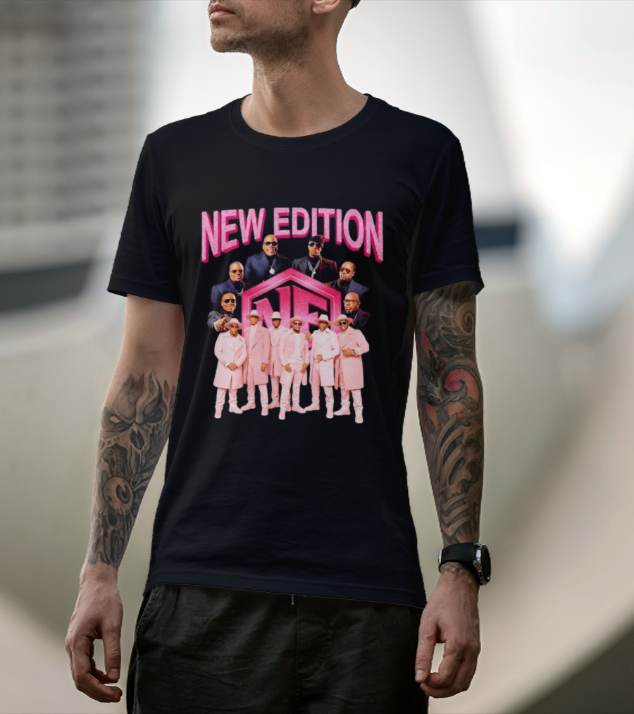 Bobby Brown Johnny Gill Ralph Tresvant Ronnie DeVoe Ricky Bell Michael Bivins New Edition NE Band Pink Outfits 90s Music T-Shirt
