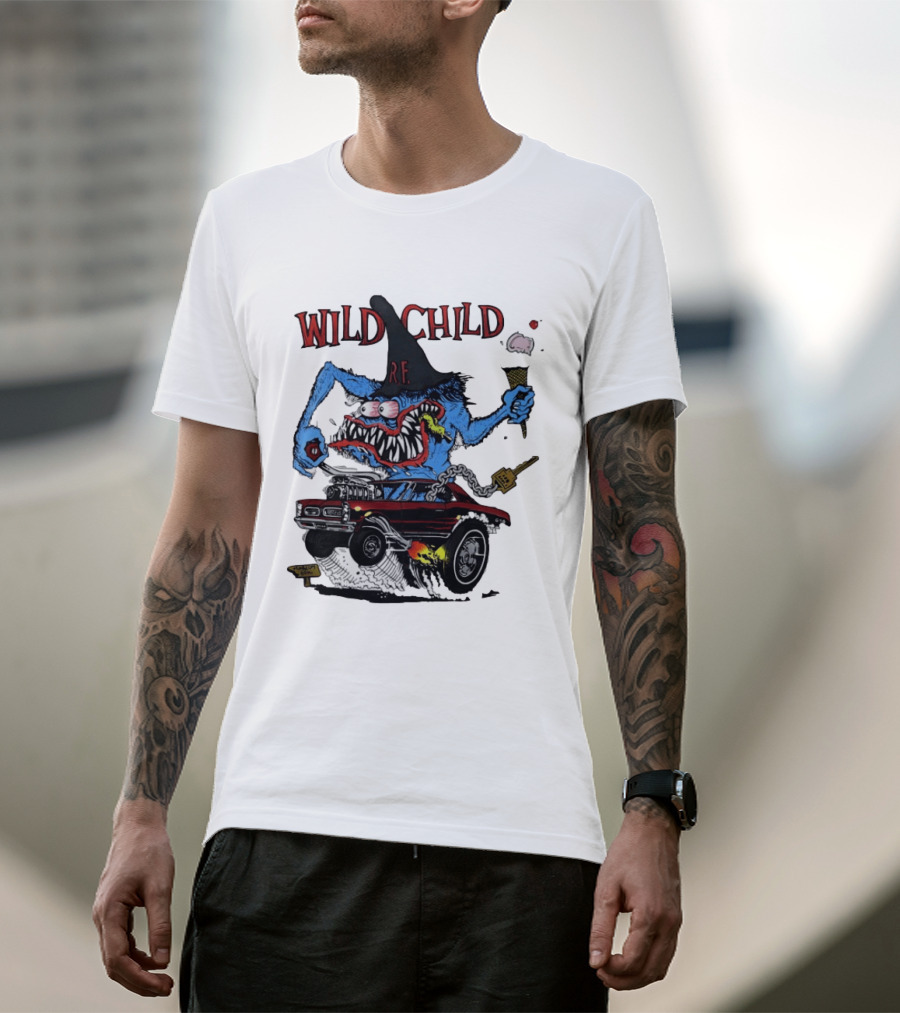 Wild Child Rat Fink R.F. Hot Rod Monster With Ice Cream And Gear Shift T-Shirt
