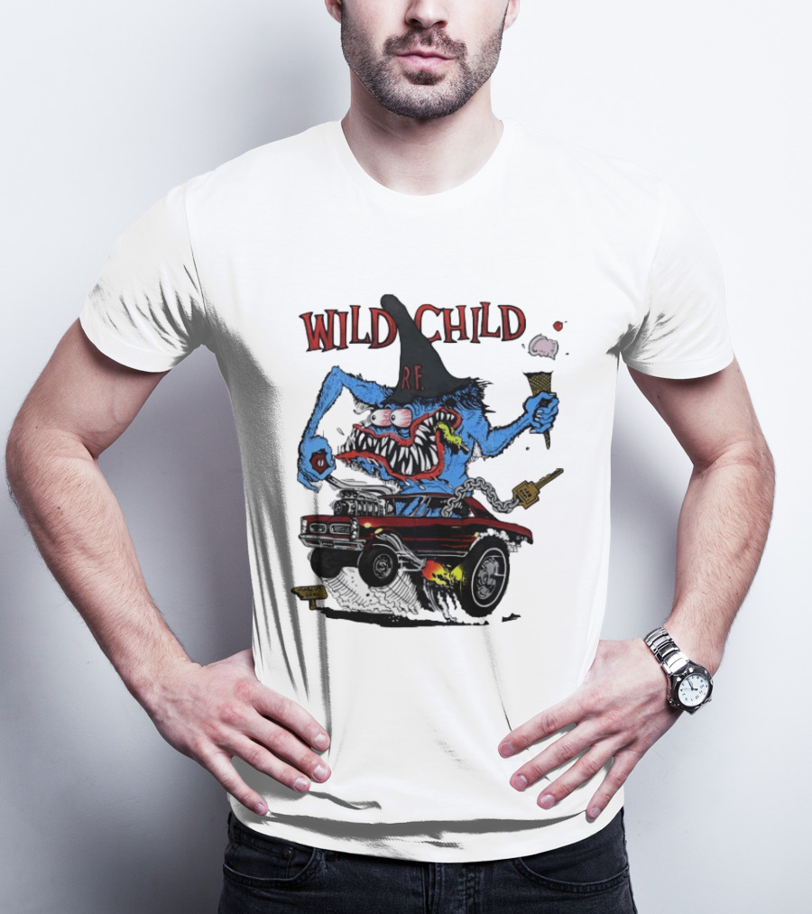 Wild Child Rat Fink R.F. Hot Rod Monster With Ice Cream And Gear Shift T-Shirt
