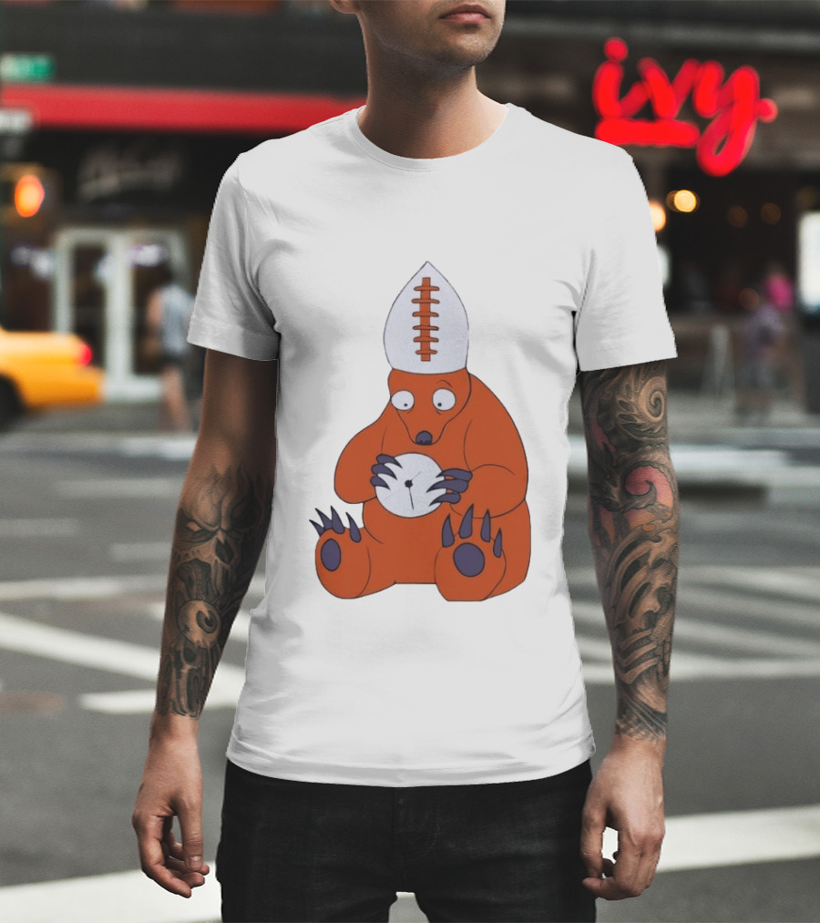 Chicago Bears Mascot Cartoon With Football Pope Hat T-Shirt