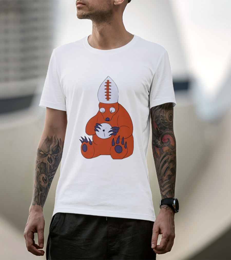 Chicago Bears Mascot Cartoon With Football Pope Hat T-Shirt