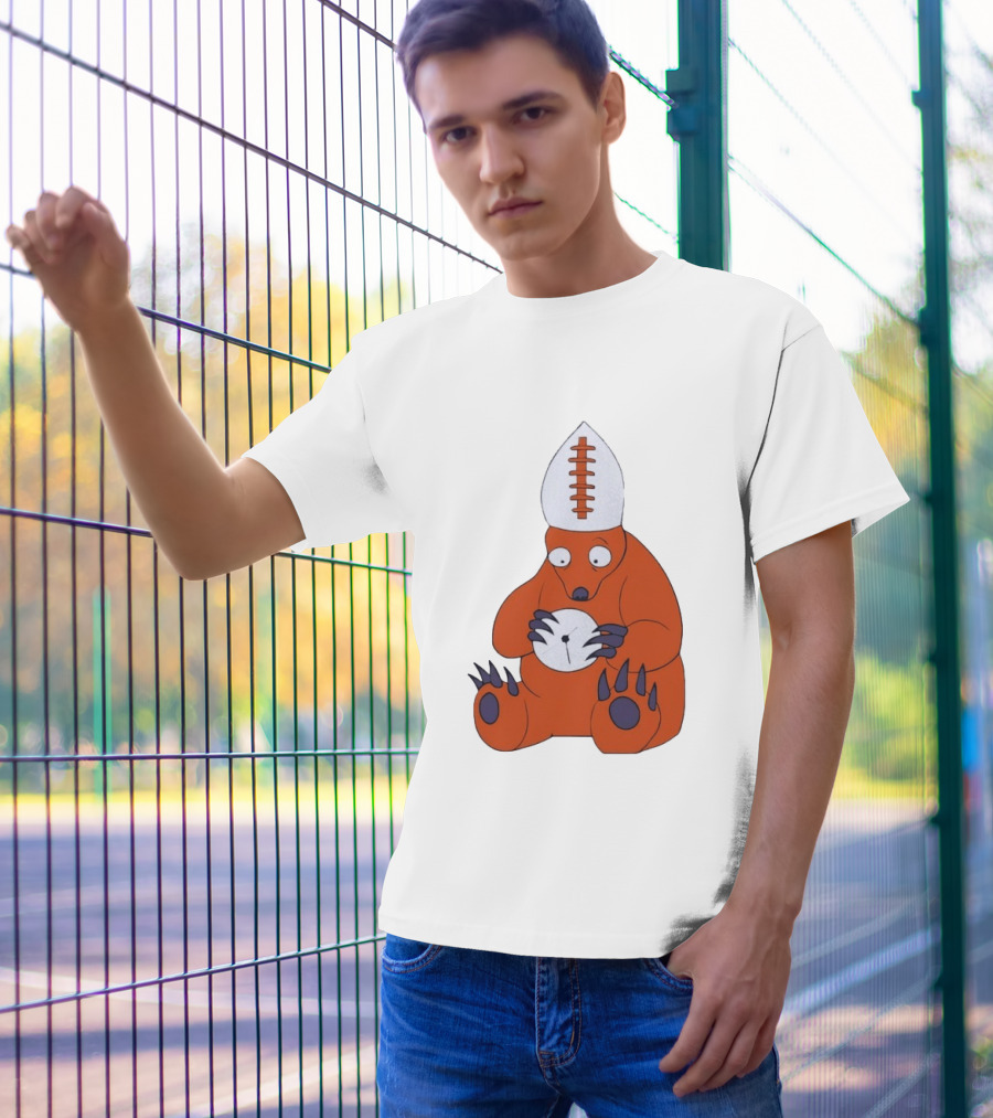 Chicago Bears Mascot Cartoon With Football Pope Hat T-Shirt