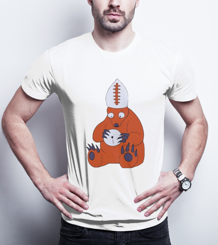 Chicago Bears Mascot Cartoon With Football Pope Hat T-Shirt