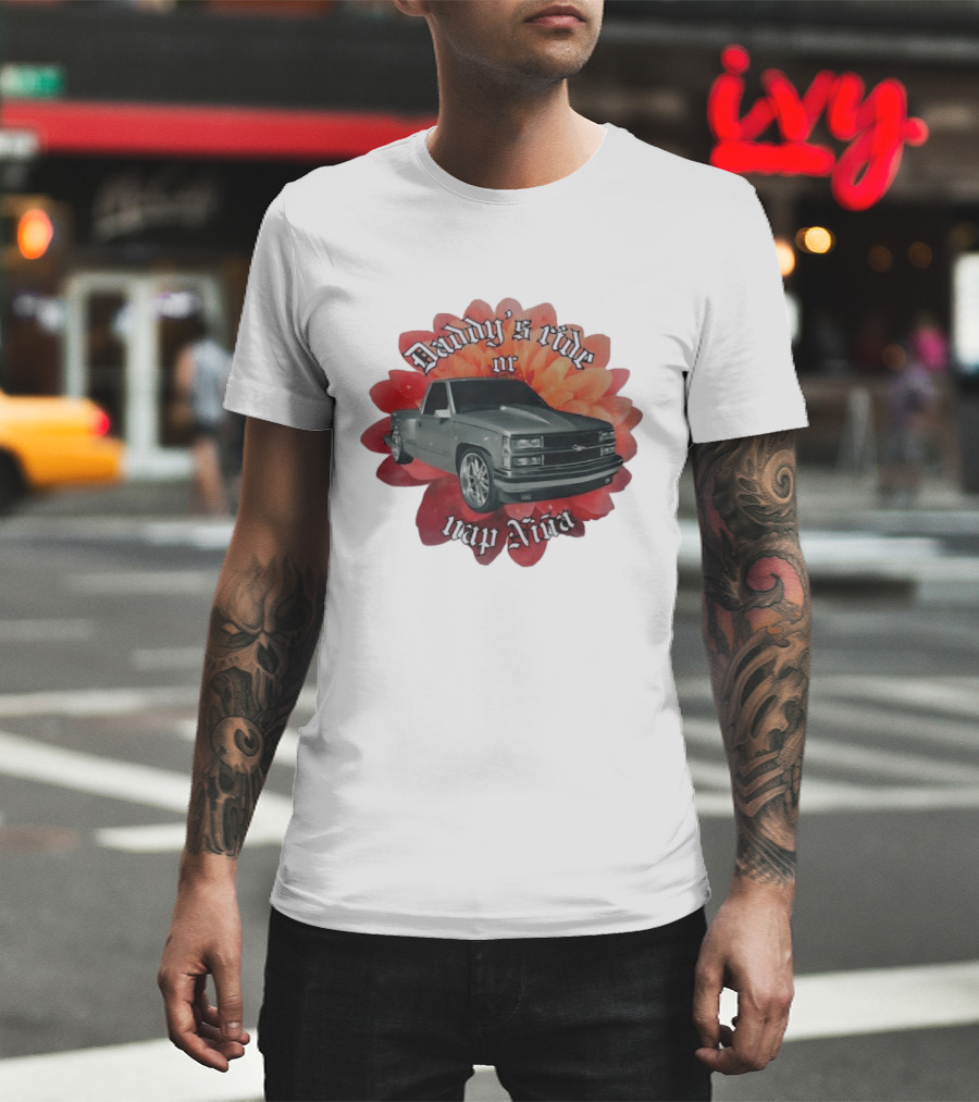 Daddy's Ride Or Nap Niña Car Floral T-Shirt