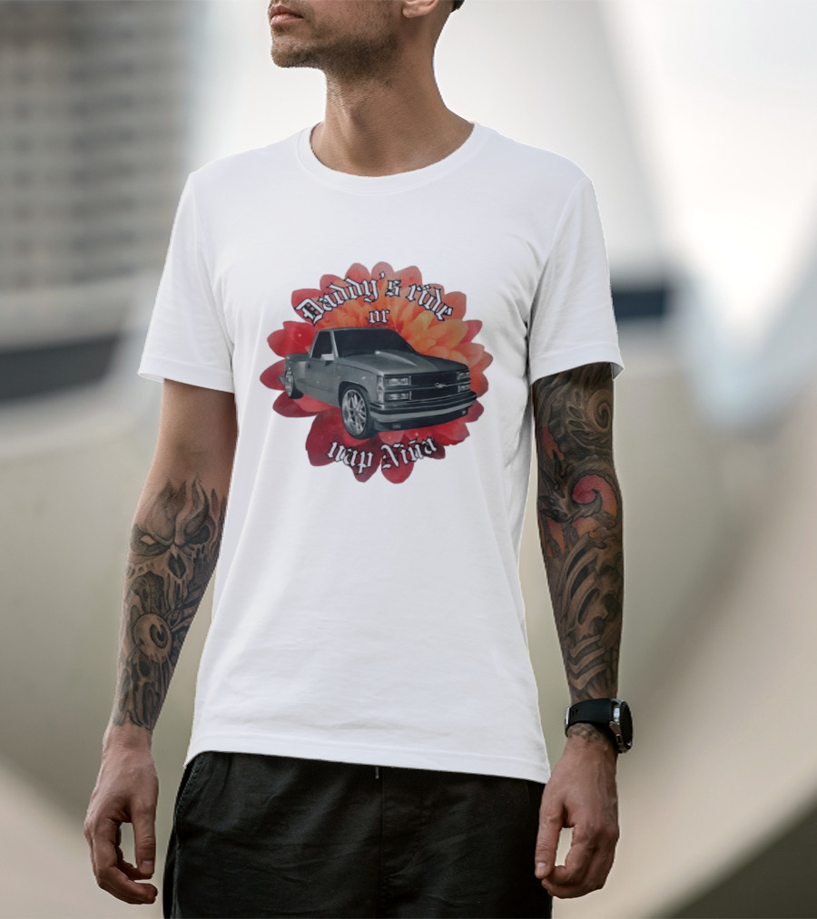 Daddy's Ride Or Nap Niña Car Floral T-Shirt