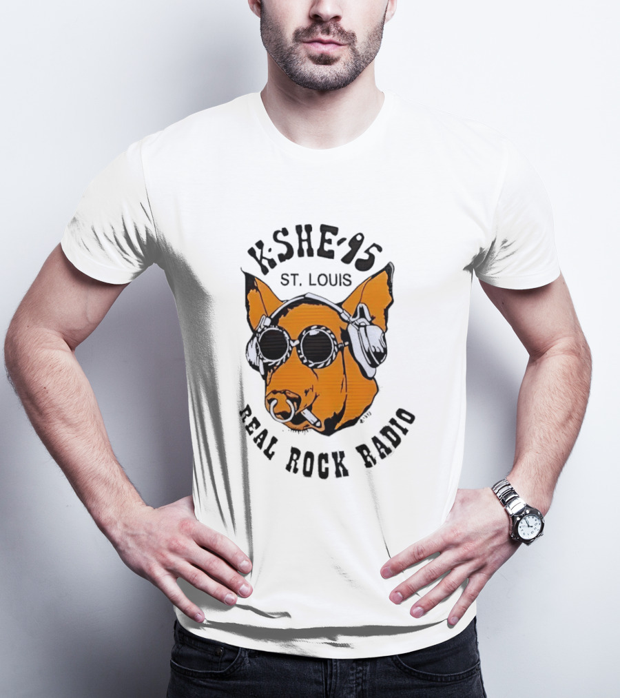 KSHE 95 St. Louis Real Rock Radio Pig With Headphones And Sunglasses T-Shirt