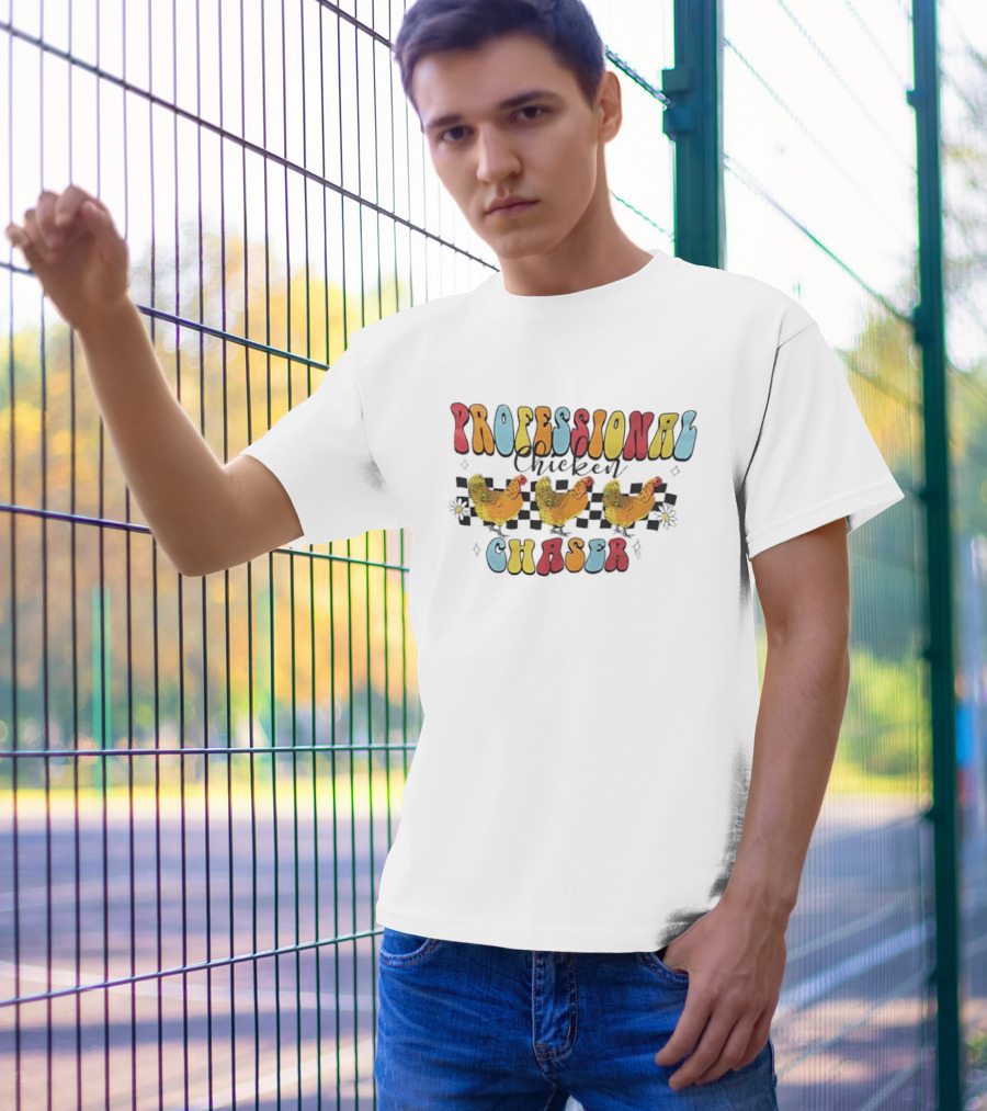 Professional Chicken Chaser Colorful Chicken Racing Fun T-Shirt