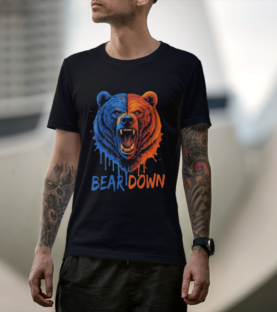 Bear Down Good Better Best Fierce Blue And Orange Bear Face T-Shirt