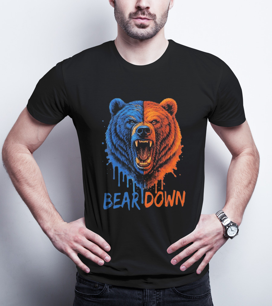 Bear Down Good Better Best Fierce Blue And Orange Bear Face T-Shirt