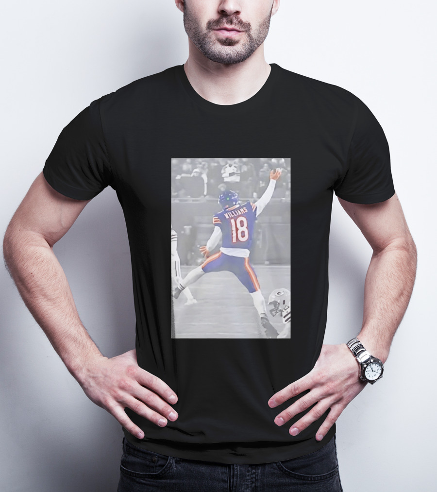 Caleb Williams Iconic Jumpman Football Moment Number 18 Blue And Orange T-Shirt