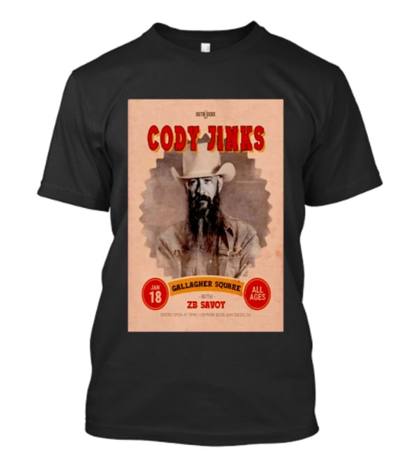 Cody Jinks San Diego Jan 18 2026 Gallagher Square With ZB Savoy T-Shirt