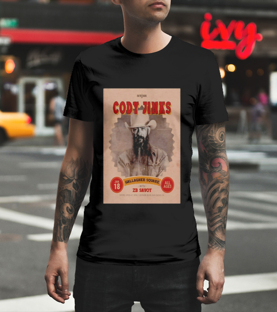 Cody Jinks San Diego Jan 18 2026 Gallagher Square With ZB Savoy T-Shirt