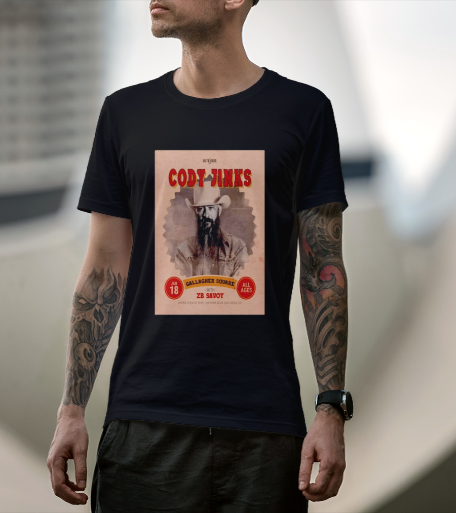 Cody Jinks San Diego Jan 18 2026 Gallagher Square With ZB Savoy T-Shirt
