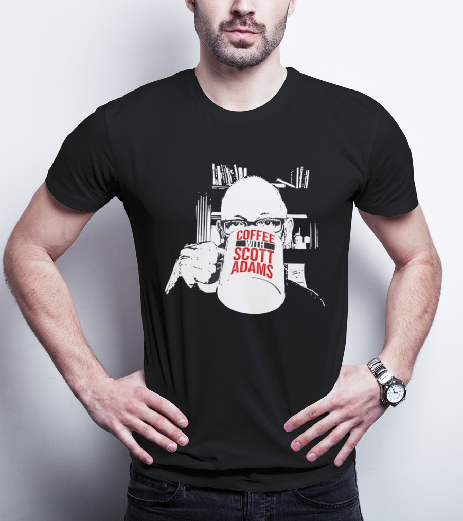 Coffee With Scott Adams Graphic Art And Bookshelves T-Shirt