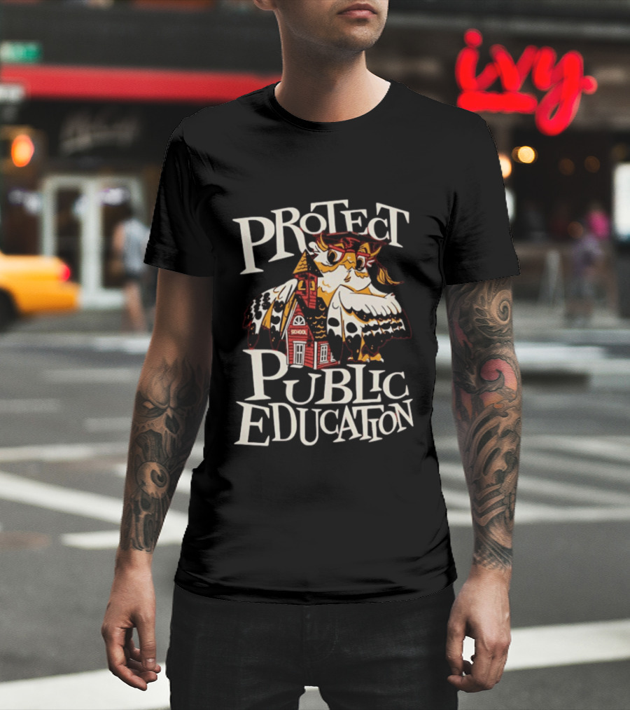 United State Of Indiana Protect Public Education Owl And Schoolhouse T-Shirt