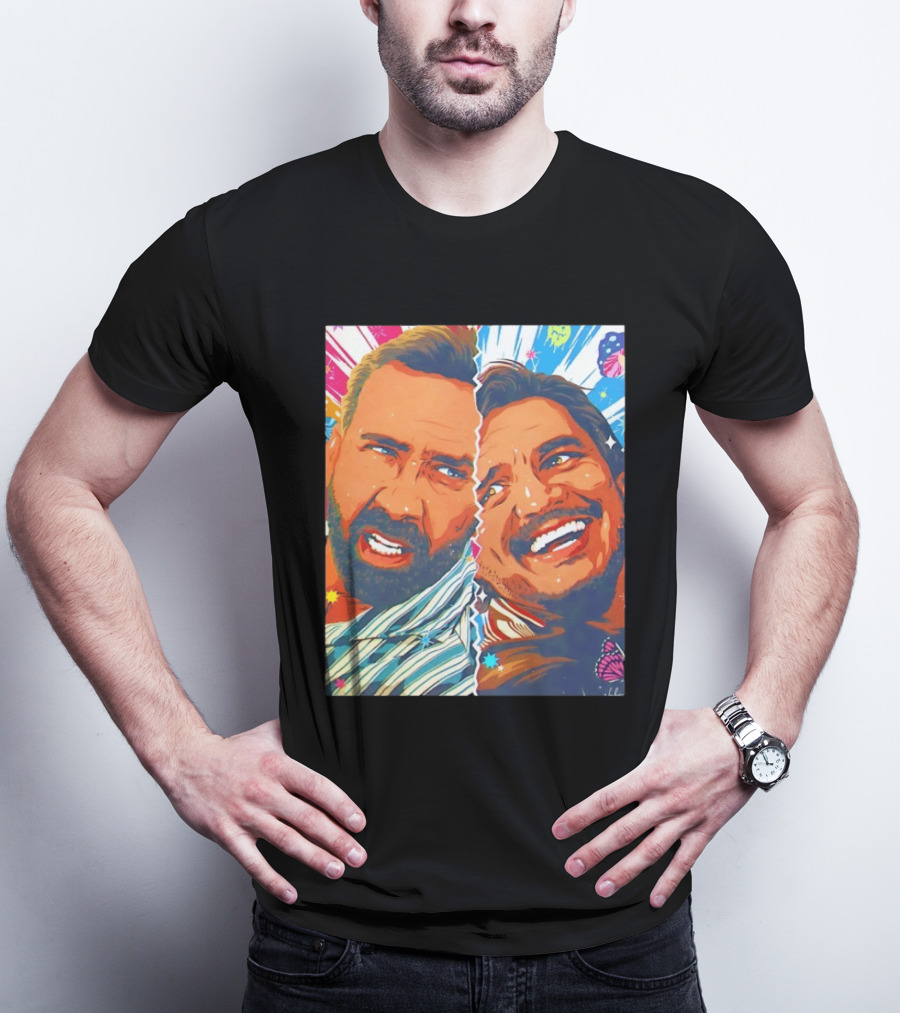 Pedro Pascal Nicolas Cage Colorful Retro Pop Art Face Off T-Shirt