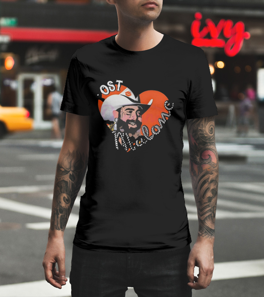 Post Malone Heart Cowboy Hat Red White T-Shirt