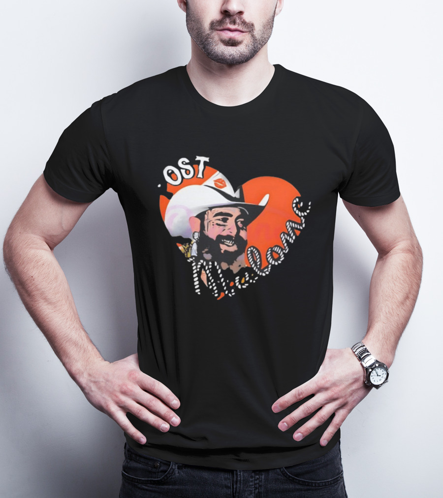 Post Malone Heart Cowboy Hat Red White T-Shirt