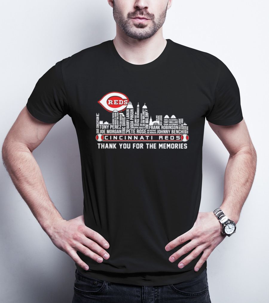 Cincinnati Reds Skyline City Tony Perez Frank Robinson Johnny Bench Thank You For The Memories T-Shirt