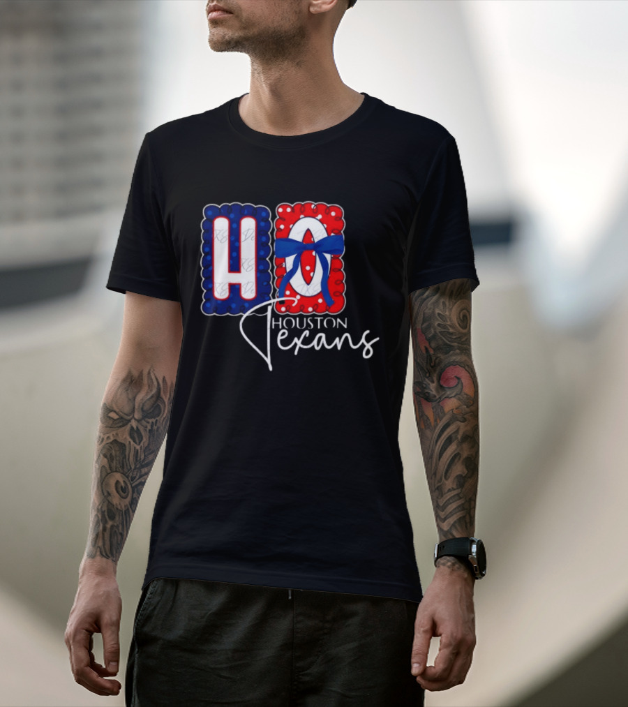 Houston Texans Football HOU Blue Red Bow T-Shirt