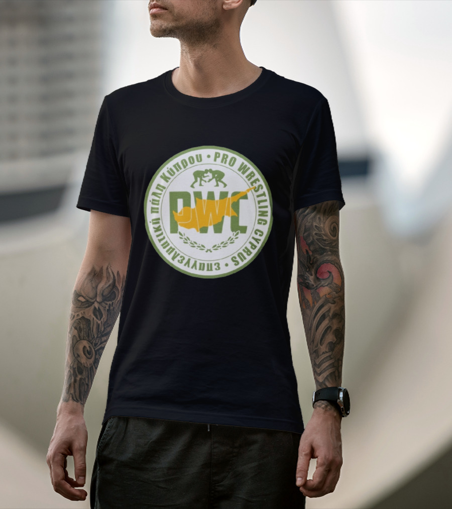 Pro Wrestling Cyprus Grappling Emblem With PWC And Cyprus Map T-Shirt
