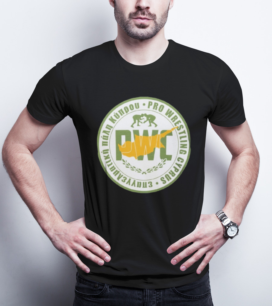 Pro Wrestling Cyprus Grappling Emblem With PWC And Cyprus Map T-Shirt