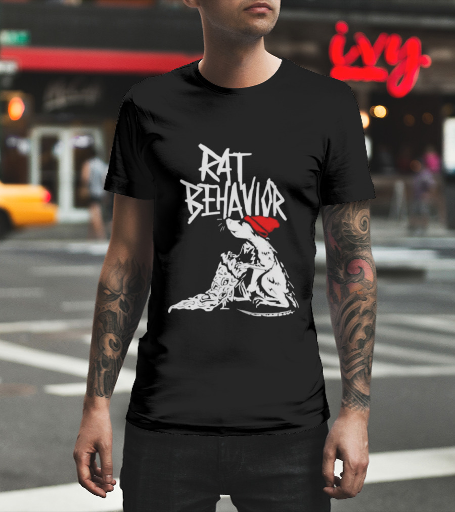 Rat Behavior Graphic With Red Hat And White Rat T-Shirt