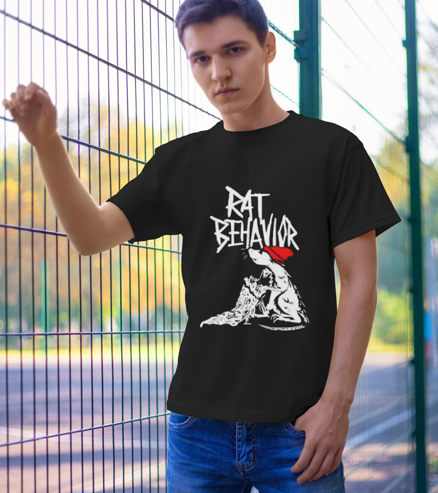 Rat Behavior Graphic With Red Hat And White Rat T-Shirt