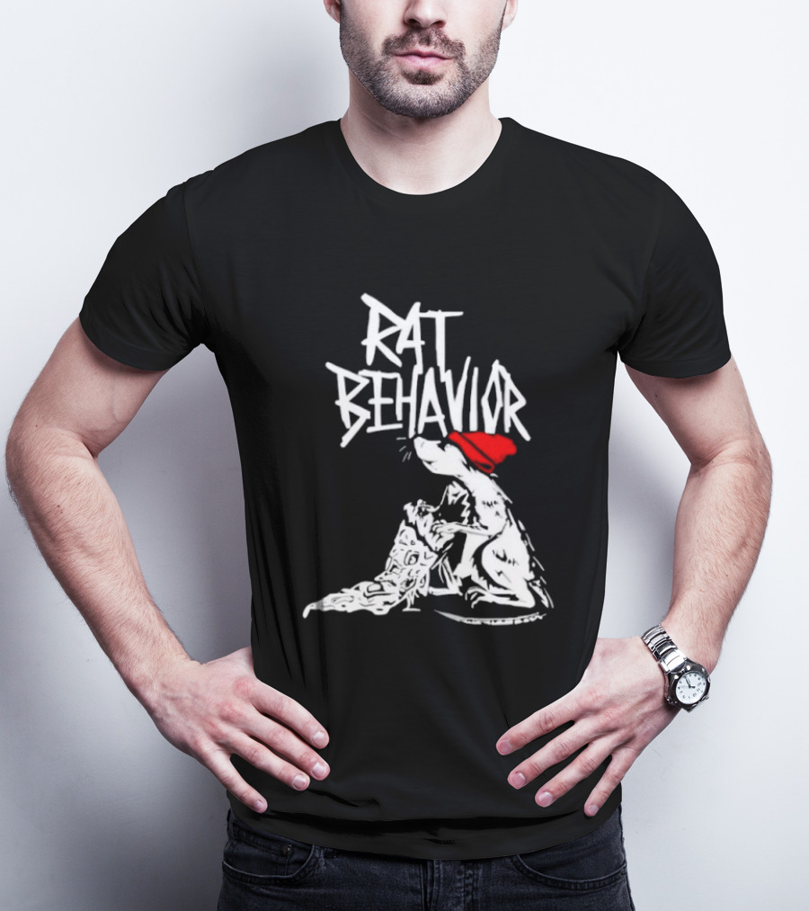 Rat Behavior Graphic With Red Hat And White Rat T-Shirt