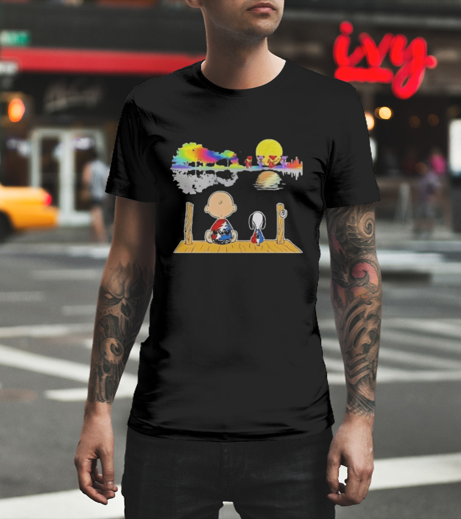 Charlie Brown Snoopy Grateful Dead Dancing Bears Reflective Scene T-Shirt