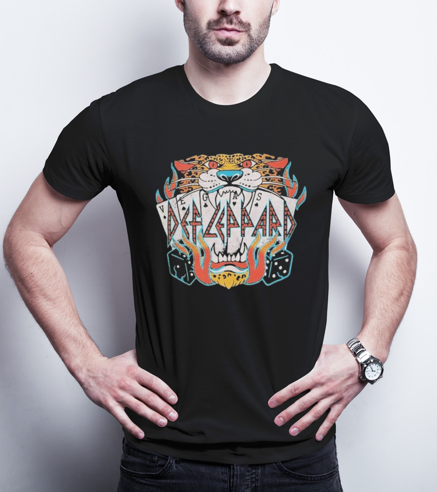 Def Leppard Las Vegas Residency Collection 2026 Vegas Cards Tiger Dice Flame T-Shirt
