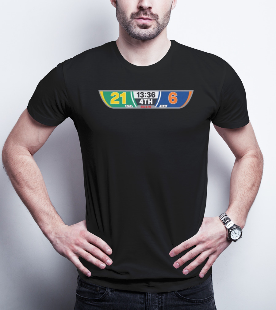 Green Bay Packers 21 Chicago Bears 6 NFL Scoreboard 4th Quarter 13:36 9 7 1 11 6 T-Shirt