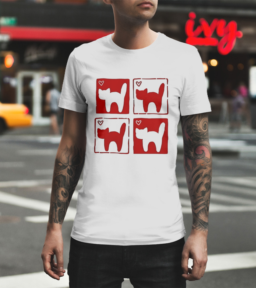 Y2K Cat Love Hearts Retro 2000s Square T-Shirt