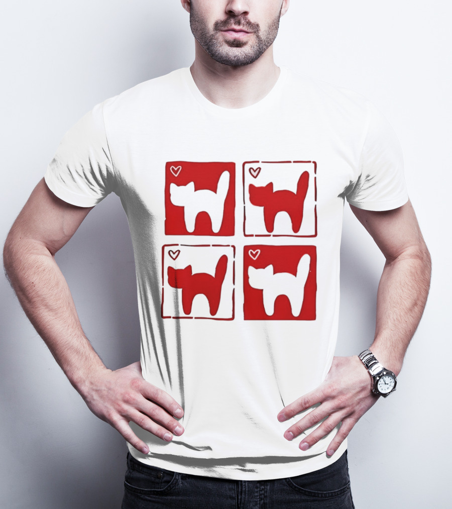 Y2K Cat Love Hearts Retro 2000s Square T-Shirt