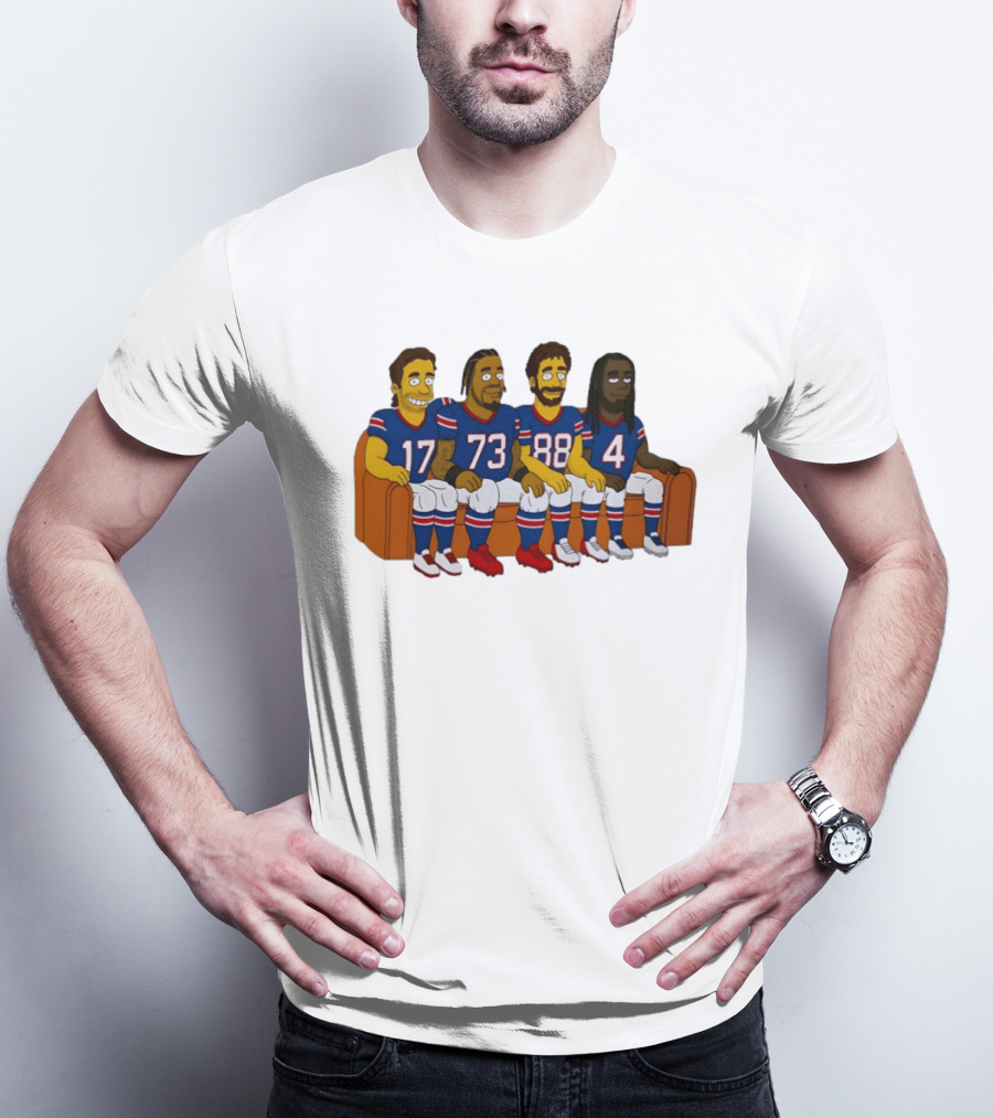 Josh Allen Dion Dawkins Dawson Knox Stefon Diggs Buffalo Bills Cartoon Characters On Couch T-Shirt
