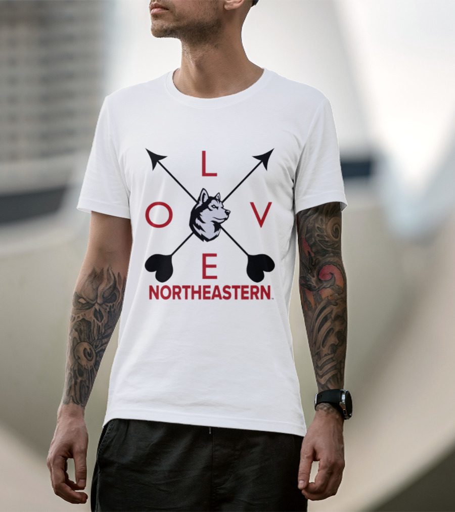 Northeastern Huskies Love Arrows Valentine's Day Gray Pullover T-Shirt