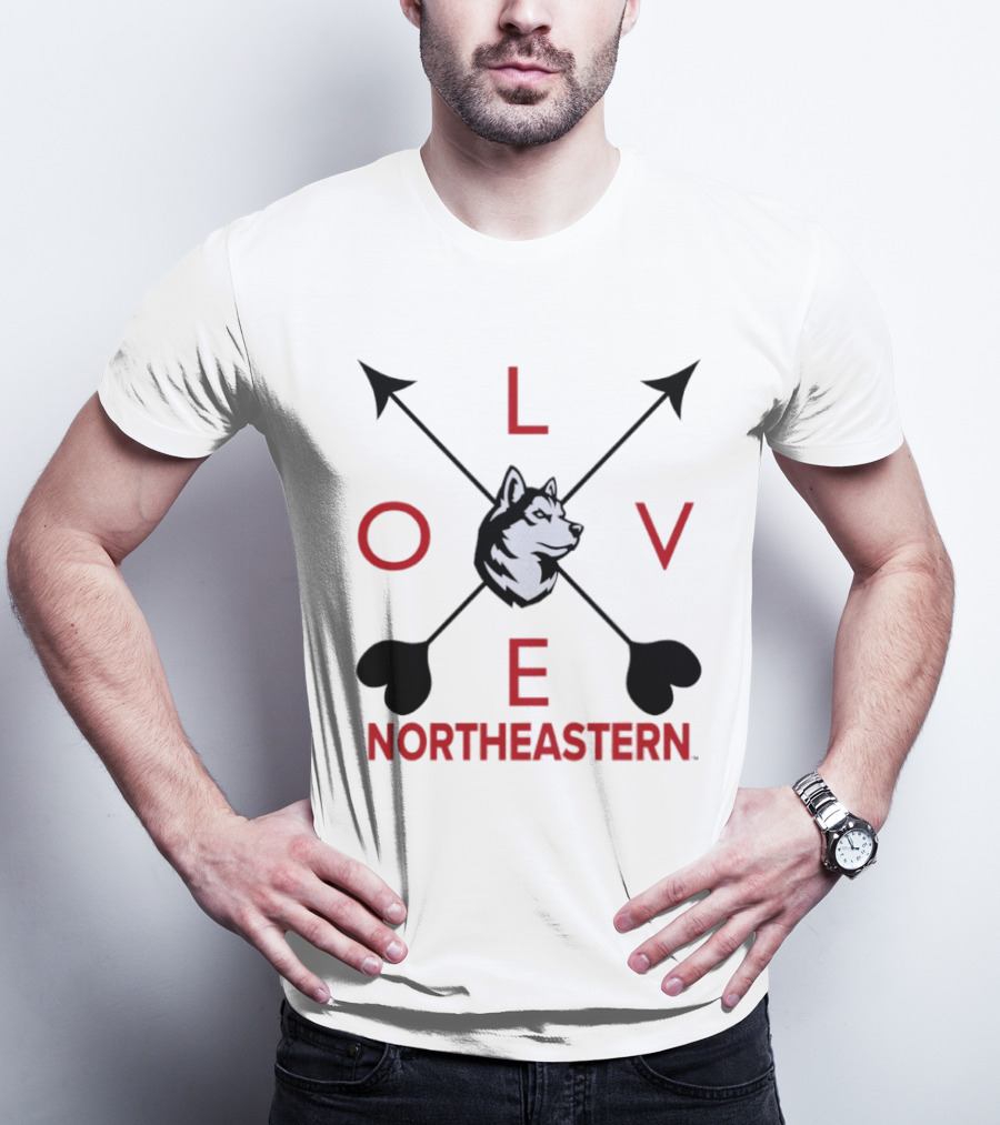 Northeastern Huskies Love Arrows Valentine's Day Gray Pullover T-Shirt