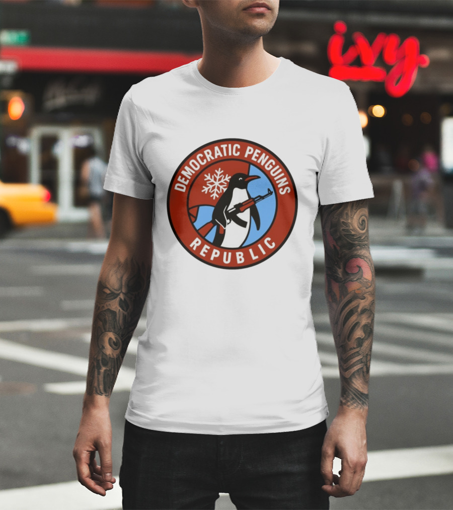 Democratic Penguins Republic Emblem With AK 47 And Snowflake T-Shirt