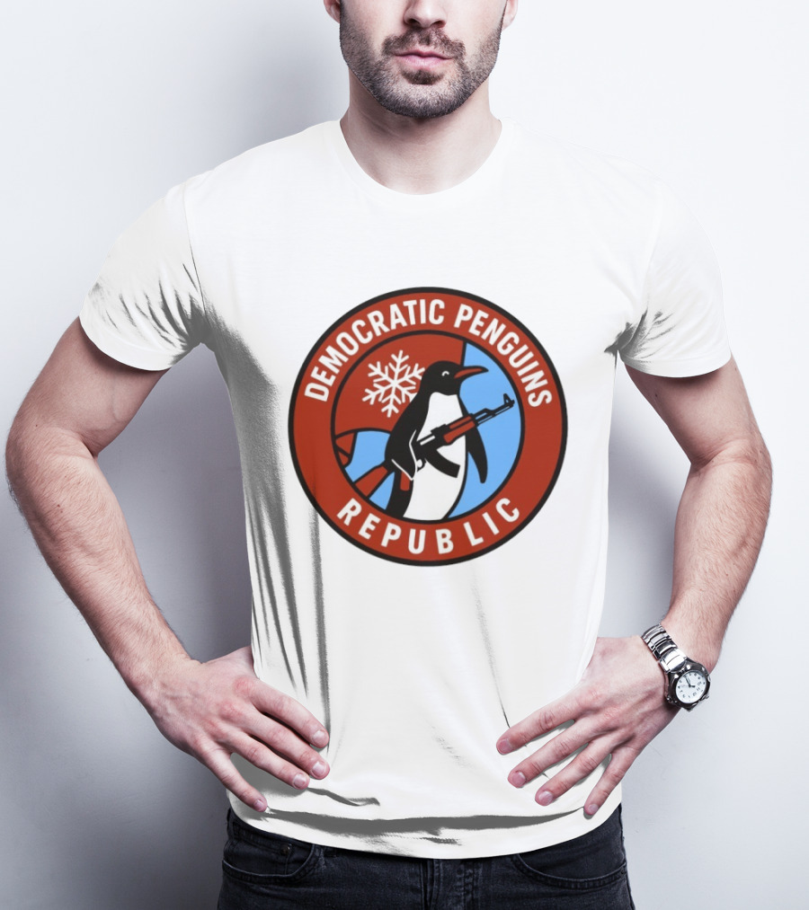 Democratic Penguins Republic Emblem With AK 47 And Snowflake T-Shirt