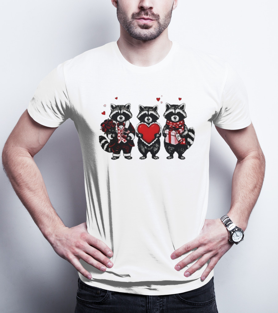 Valentine's Raccoons Love Heart Roses T-Shirt
