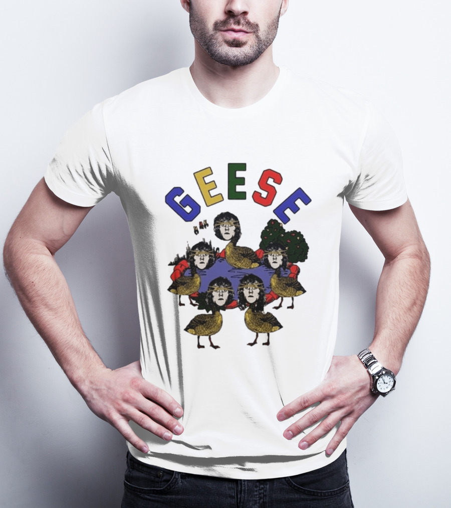 Geese Faces In Pond With Colorful Letters T-Shirt
