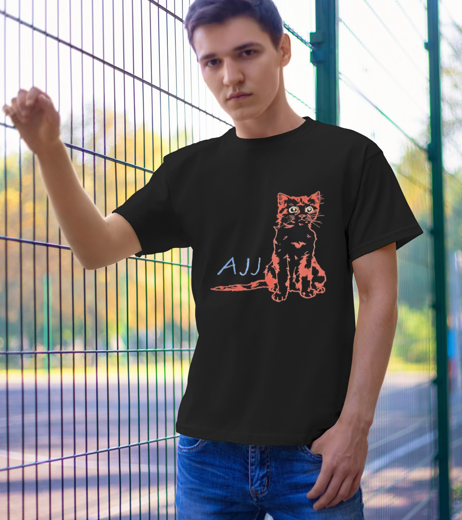 AJJ Cat Vibrant Cartoon Rock Band Merchandise T-Shirt