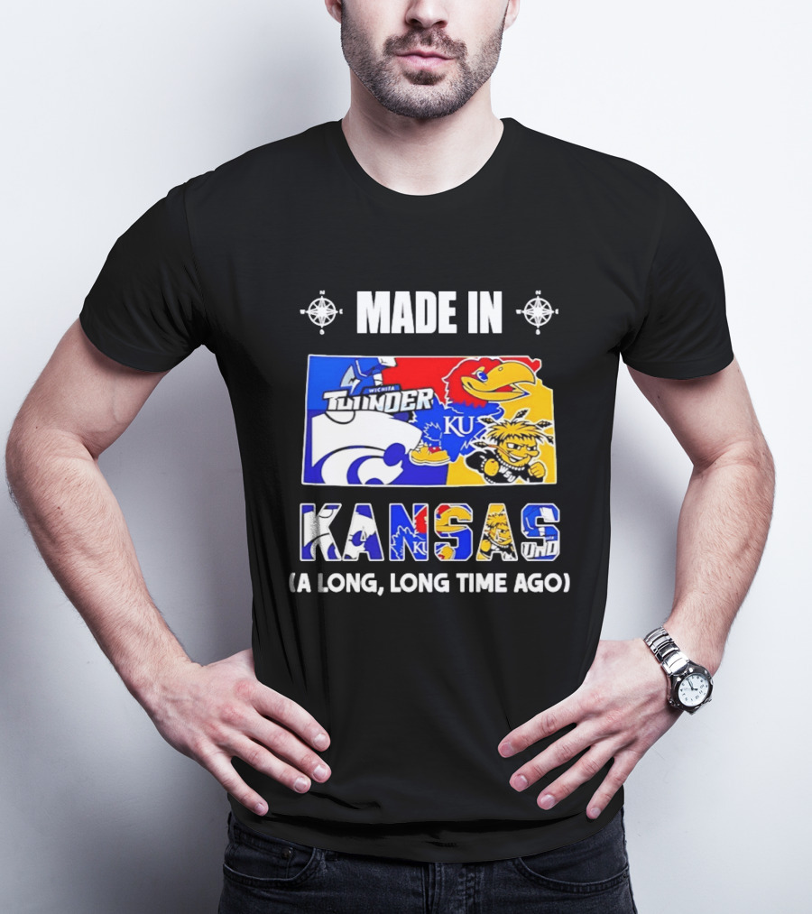 Made In Kansas Long Time Ago Wichita Thunder KU Wildcats Jayhawks Mashup T-Shirt